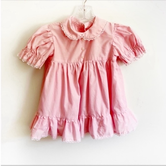 Vintage | Dresses | Vintage Girls Dress Pink Handmade Lace Ruffles Puff ...